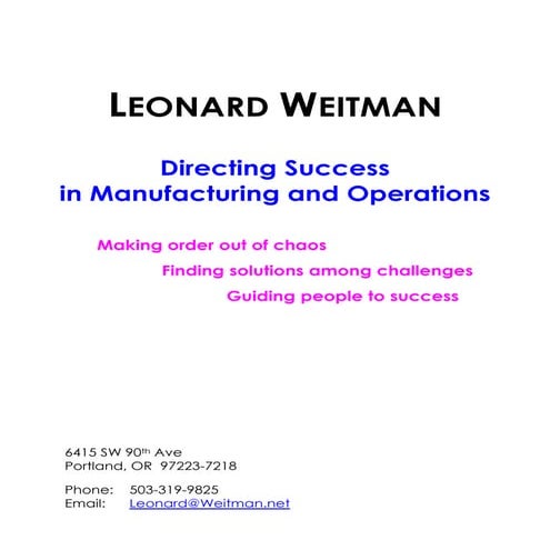 Weitman, Leonard Directing Success Rev 1 | PDF