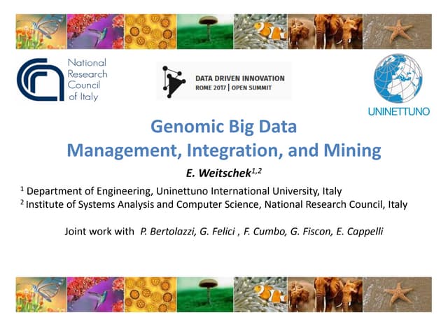 Genomic Big Data Management Integration And Mining Emanuel Weitschek