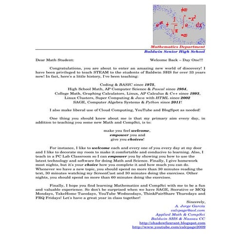 Welcome Back Letter | PDF