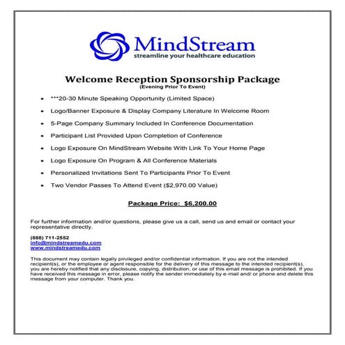 Welcome Reception Sponsorship Package | PDF | Technology & Computing
