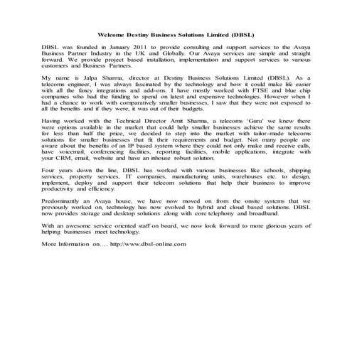 Welcome to Destiny Business Solutions Limited | DOCX