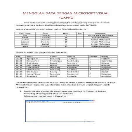 Tutorial langkah pembuatan data base menggunakan ms.fox pro | PDF