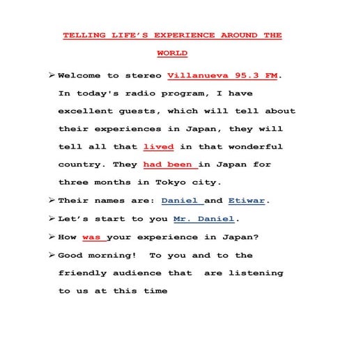 TELLING LIFE’S EXPERIENCE AROUND THE WORLD | DOCX | Public Radio | Talk ...