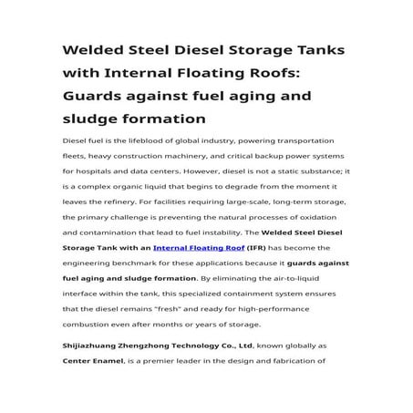 Welded Steel Diesel Storage Tanks with Internal Floating Roofs Guards ...