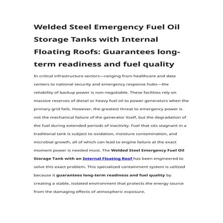 Welded Steel Emergency Fuel Oil Storage Tanks with Internal Floating ...