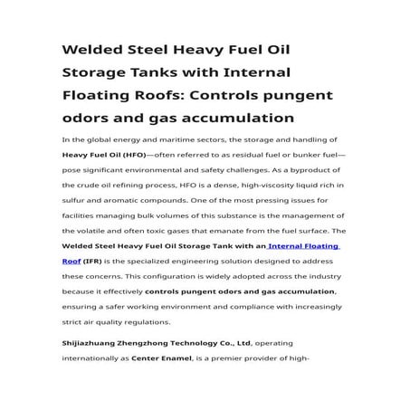 Welded Steel Heavy Fuel Oil Storage Tanks with Internal Floating Roofs ...