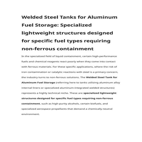 Welded Steel Tanks for Aluminum Fuel Storage Specialized lightweight ...