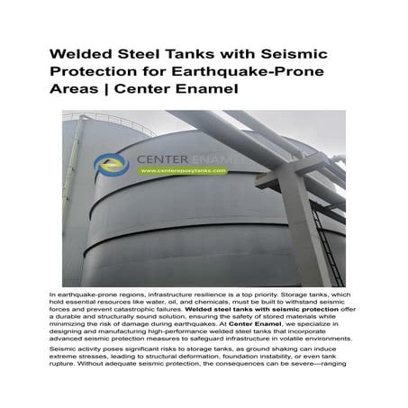 Welded Steel Tanks with Seismic Protection for Earthquake-Prone Areas ...