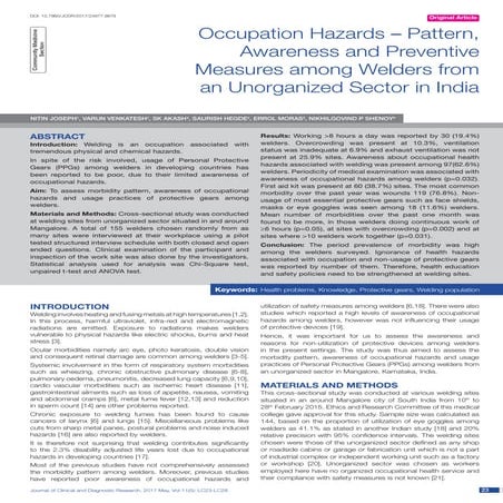 welding hazard…Awarneess pattern and preventive measures | PDF