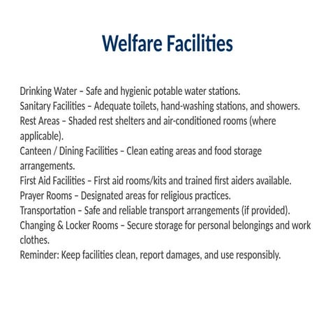 Welfare_Facilities_SITE _WORk_BASICS_NEEDS | PPTX