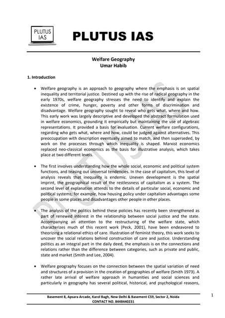 Welfare Geography- Plutus IAS | PDF Welfare Geography- Plutus IAS | PDF