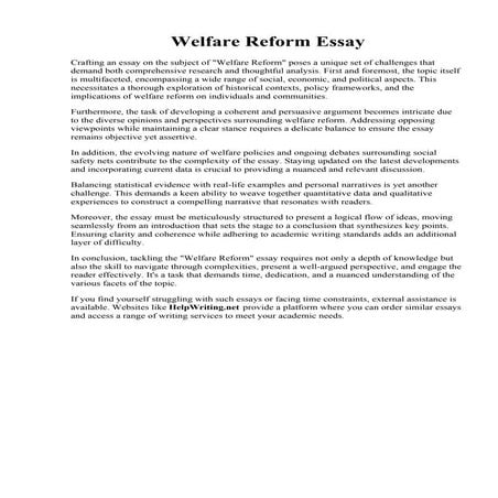 Welfare Reform Essay | PDF