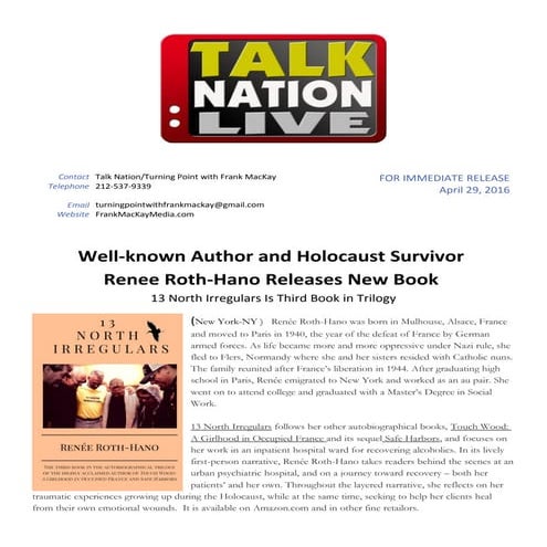 Well-known Author and Holocaust Survivor Renee Roth-Hano Releases New ...