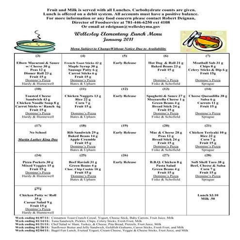 WMS January Lunch Menu | PDF