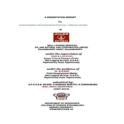 well logging project report_ongc project student | PDF