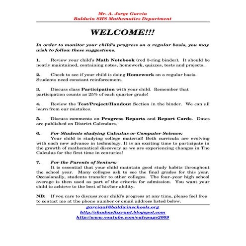 Welcome Parents Duplex | PDF