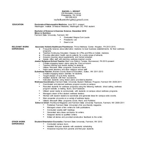 Resume from rachel bright | DOCX