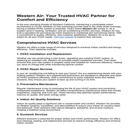 Western Air: Your Trusted HVAC Partner for Comfort and Efficiency | DOCX