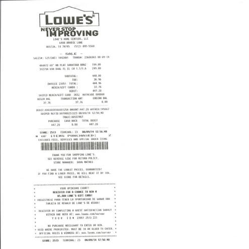 Westhaven receipts - master toilet & master ceiling fan [ 208 WESTHAVEN ...