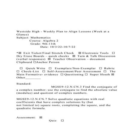 Westside High - Weekly Plan to Align Lessons (Week at a Gl.docx
