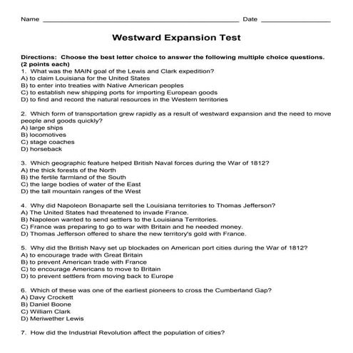 Westward expansion test | DOC