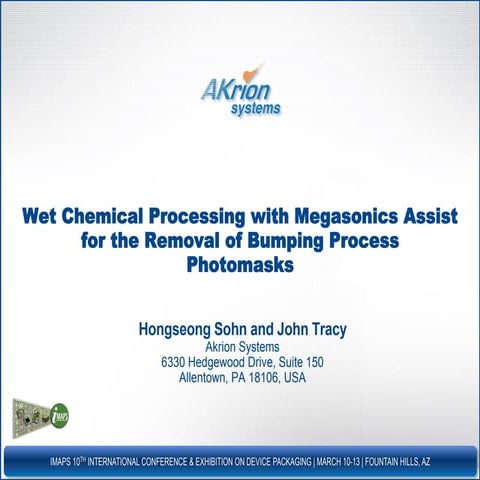Wet chemical processing with megasonics assist for micro-bump resist ...