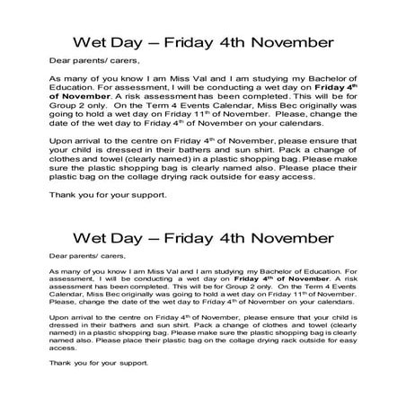 Wet day notice for parents | DOCX