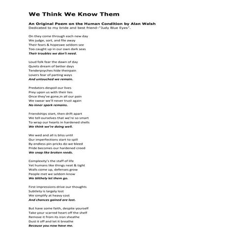 We Think We Know Them - An original poem on the human condition | DOCX
