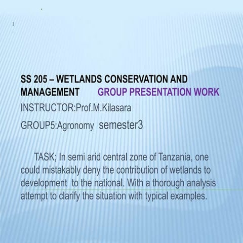 WETLAND OF CENTRAL ZONE SEMI ARID REGIONS OF TANZANIA | PPTX