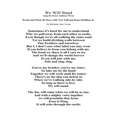 We will stand | DOCX | Gospel Music | Music