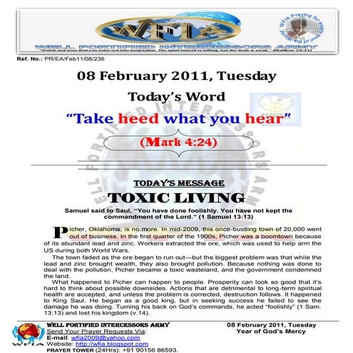 WFIA, Prayer For 08 February 2011 | PDF | Digestive Disorders ...