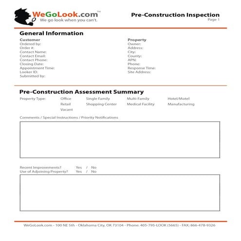 Field Services - Pre-Construction Onsite Inspection Sample Report | PDF