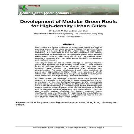 Development of Modular Green Roofs for High-density Urban Cities | PDF