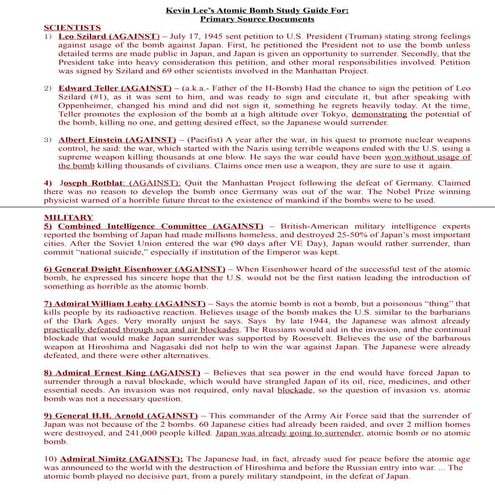 Atomic Bomb Primary Source | DOC | War and Conflicts