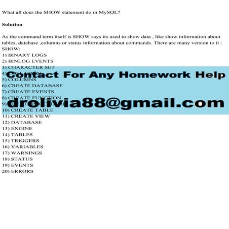 What all does the SHOW statement do in MySQLSolutionAs the co.pdf