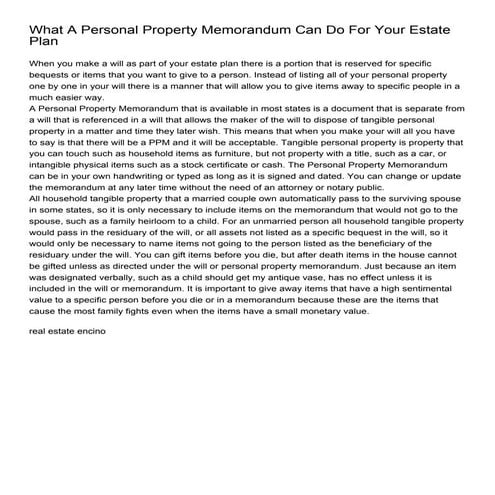 What A Personal Property Memorandum Can Do For Your Estate Plan | PDF