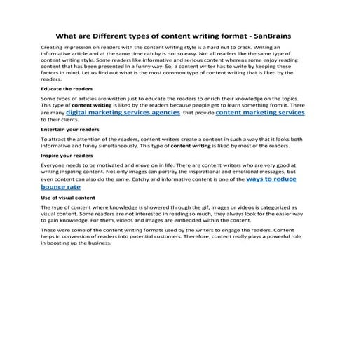 What are different types of content writing format - sanbrains | PDF