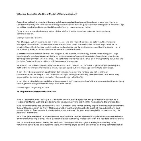 What Are Examples Of A Linear Model Of Communication Docx Email Internet