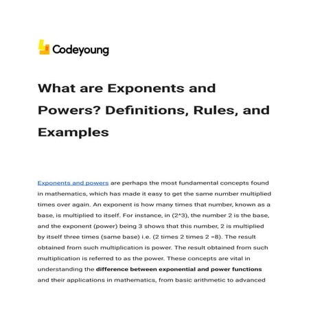 What are Exponents and Powers? Definitions, Rules, and Examples | PDF