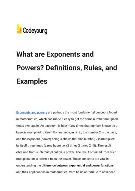 Powers and Exponents | PPT | Physics | Science
