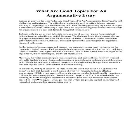 What Are Good Topics For An Argumentative Essay | PDF