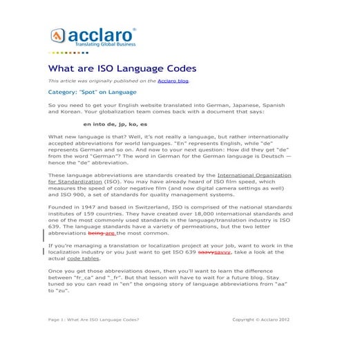 What are ISO Language Codes