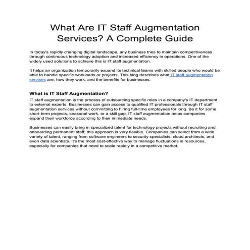 What Are IT Staff Augmentation Services? A Complete Guide | PDF