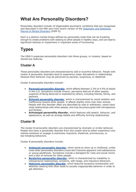 PERSONALITY DISORDERS DSM5 | PPTX | Mental Health | Diseases and Conditions