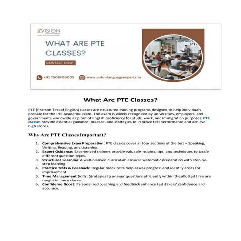 What Are PTE Classes by Vision language experts | PDF
