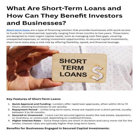 What Are Short-Term Loans and How Can They Benefit Investors and ...