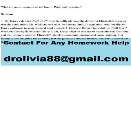 What are some examples of self love in Pride and PrejudiceSolut.pdf