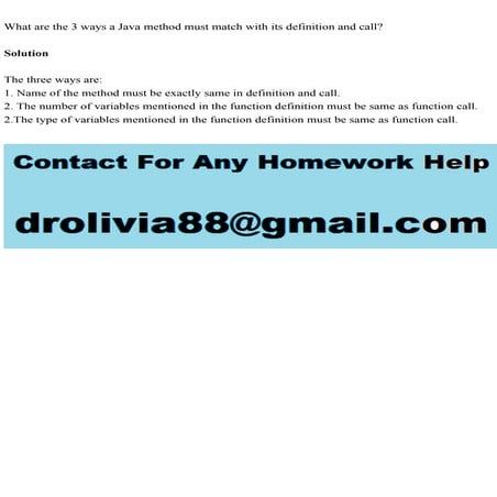 What are the 3 ways a Java method must match with its definition and.pdf | Programming Languages ...