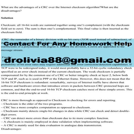 What are the advantages of a CRC over the Internet checksum algorith.pdf | Internet | Computing