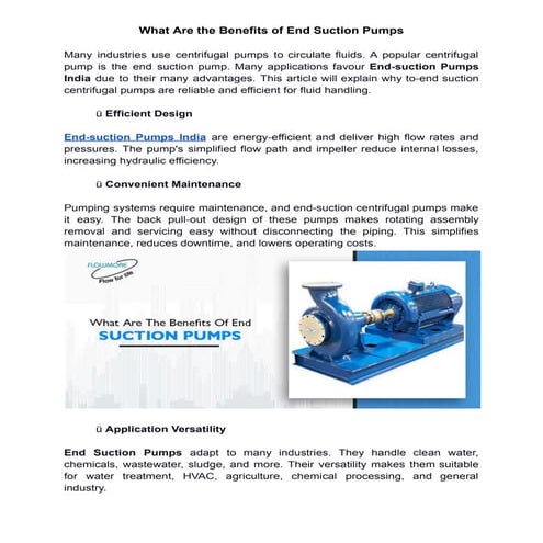What Are the Benefits of End Suction Pumps | PDF